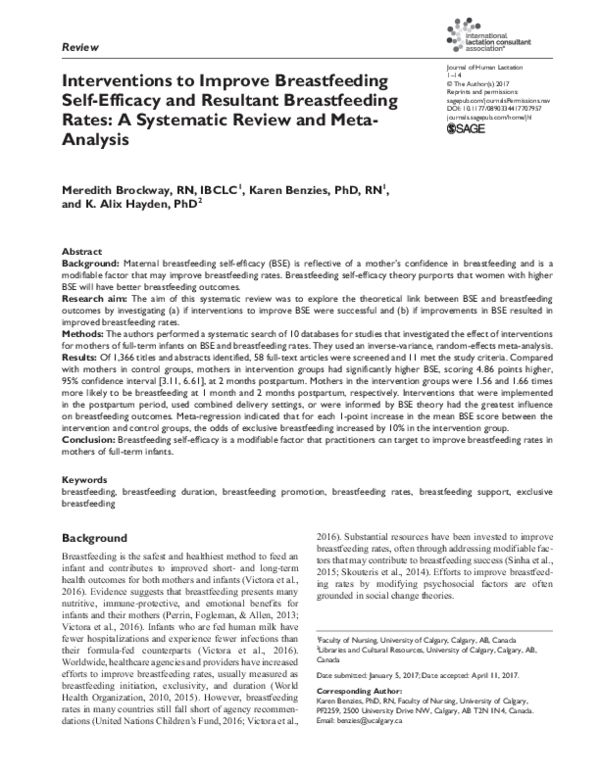 (PDF) Interventions to Improve Breastfeeding Self-Efficacy and ...