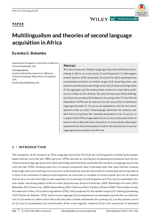 (PDF) Multilingualism and theories of second language acquisition in Africa