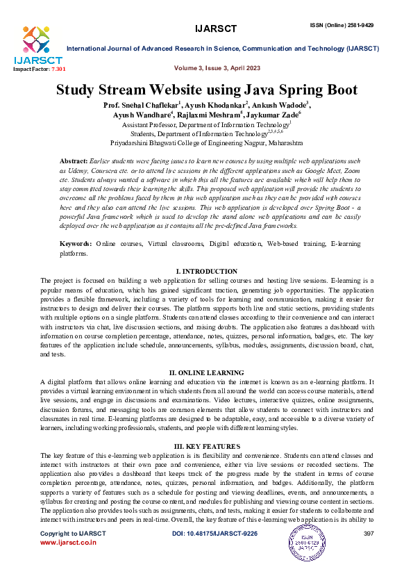 (PDF) Study Stream Website using Java Spring Boot