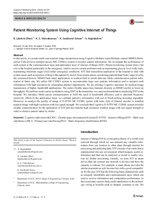 (PDF) Patient Monitoring System Using Cognitive Internet of Things