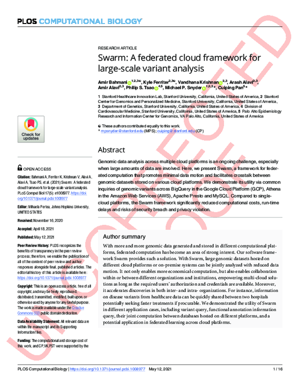 (PDF) Swarm: A federated cloud framework for large-scale variant analysis