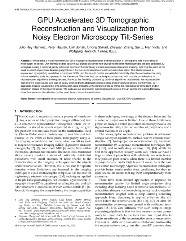 (PDF) GPU Accelerated 3D Tomographic Reconstruction and Visualization from Noisy Electron ...