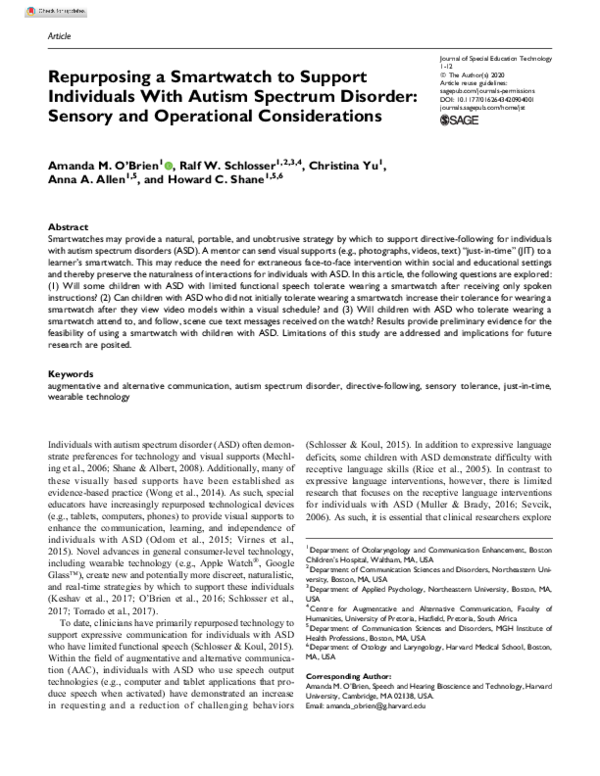 (PDF) Repurposing a Smartwatch to Support Individuals With Autism ...