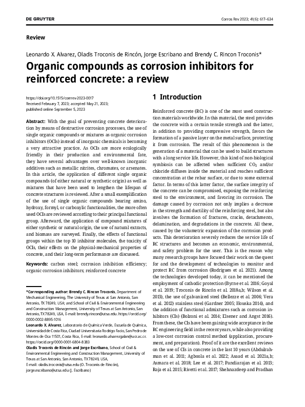 (PDF) Organic compounds as corrosion inhibitors for reinforced concrete ...