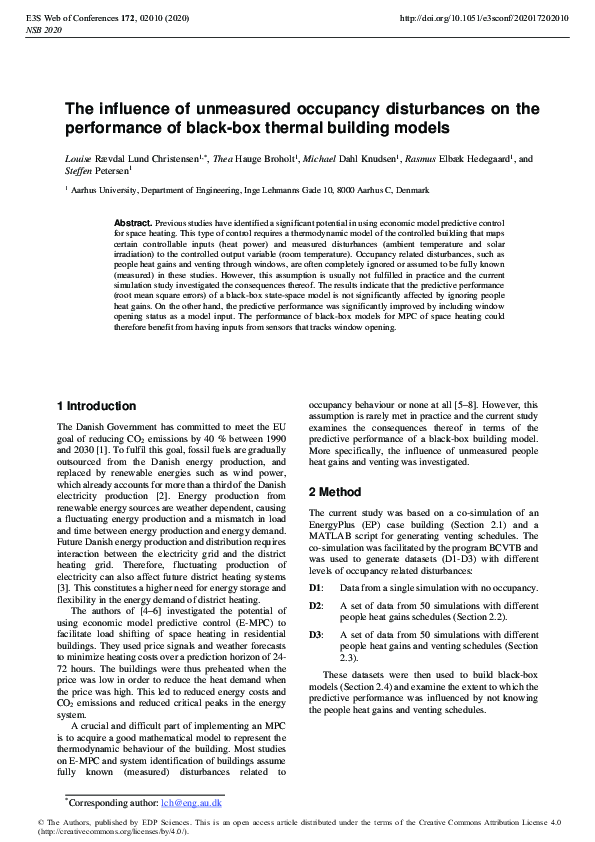 (PDF) The influence of unmeasured occupancy disturbances on the performance of black-box thermal ...