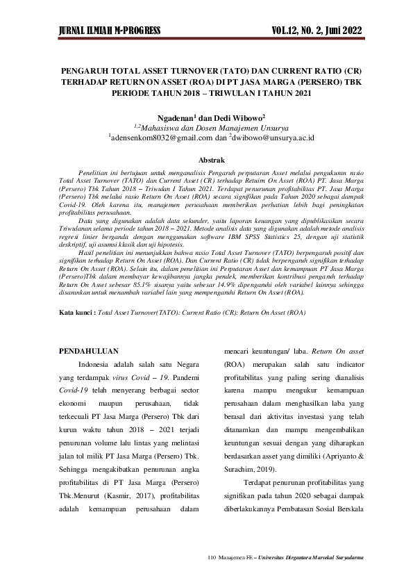 (PDF) PENGARUH TOTAL ASSET TURNOVER (TATO) DAN CURRENT RATIO (CR ...
