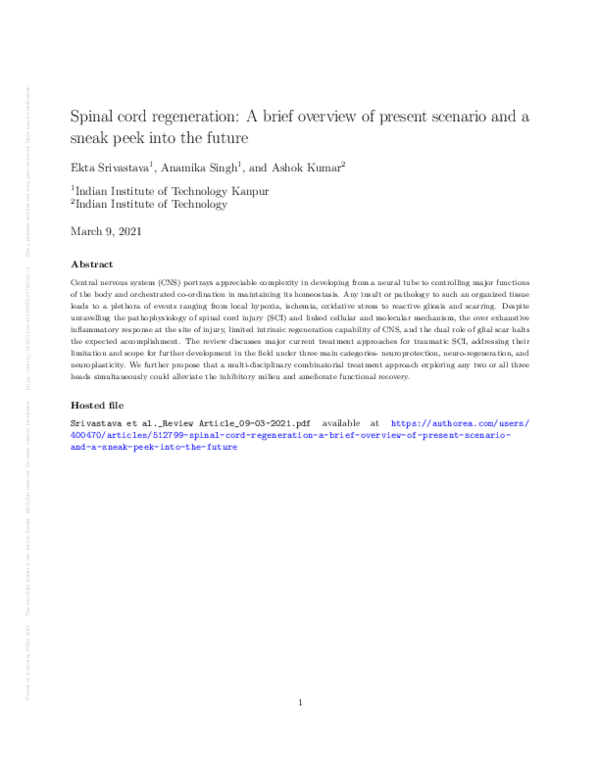 (PDF) Spinal cord regeneration: A brief overview of present scenario ...