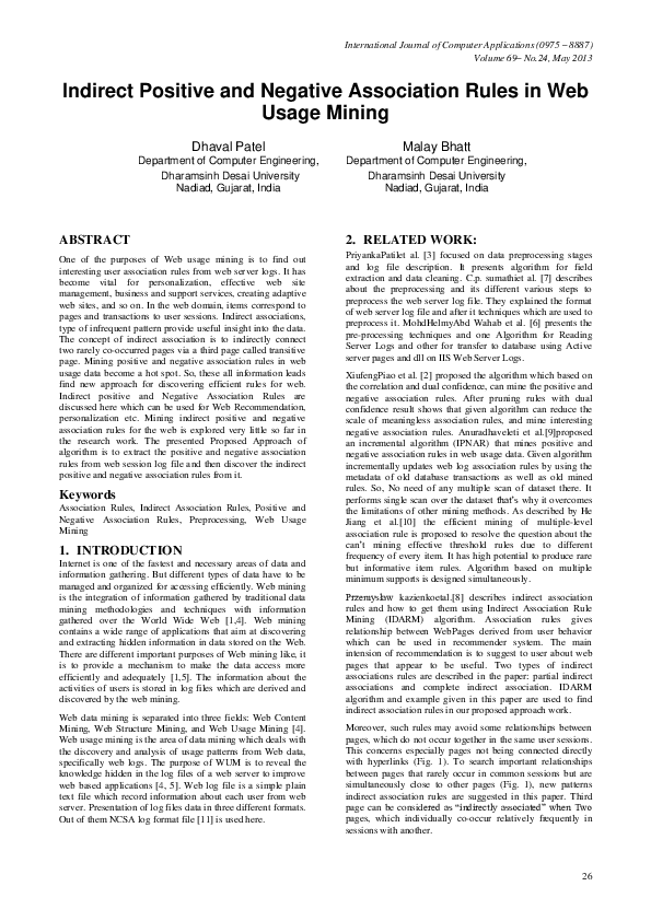 Pdf Indirect Positive And Negative Association Rules In Web Usage Mining Malay Bhatt 