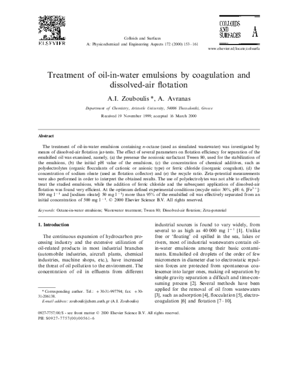 (PDF) Treatment of oil-in-water emulsions by coagulation and dissolved ...