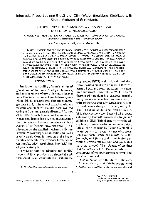 (PDF) Interfacial properties and stability of oil-in-water emulsions ...
