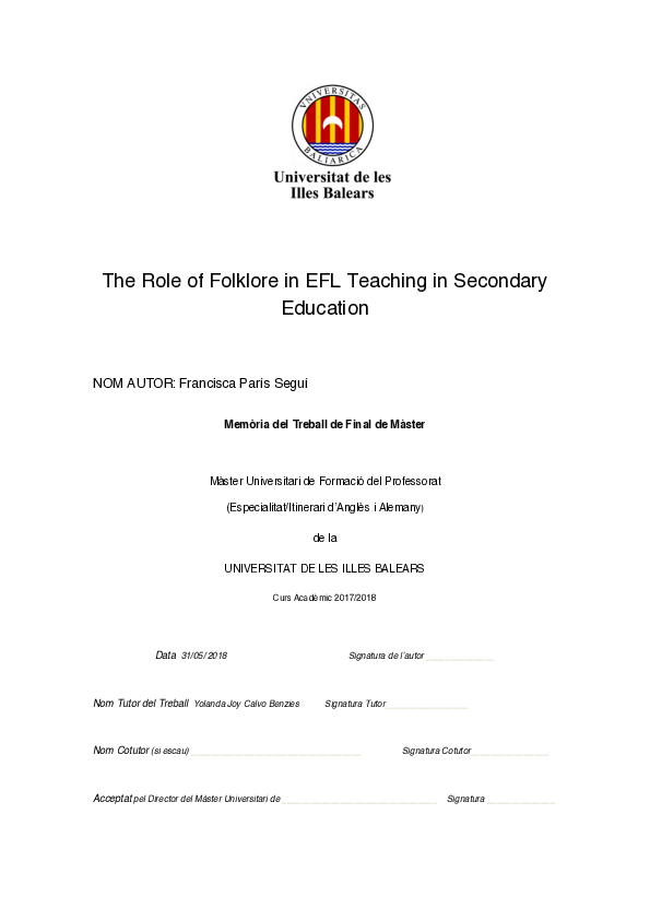 (PDF) The Role of Folklore in EFL Teaching in Secondary Education
