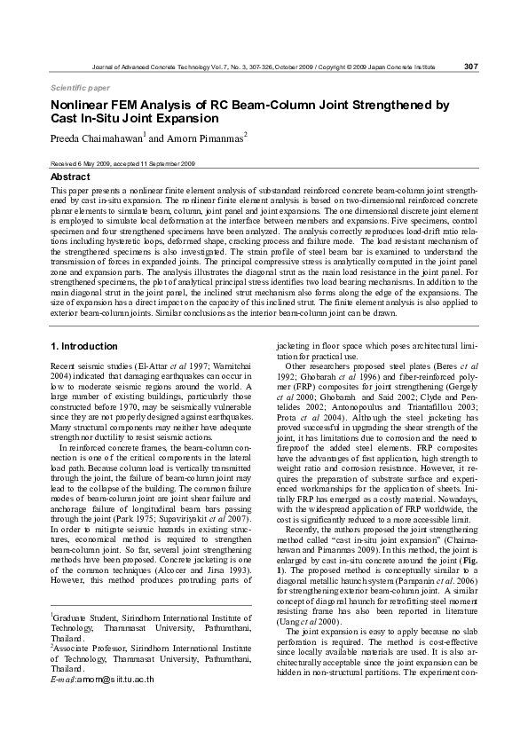 (PDF) Nonlinear FEM Analysis of RC Beam-Column Joint Strengthened by Cast In-Situ Joint Expansion