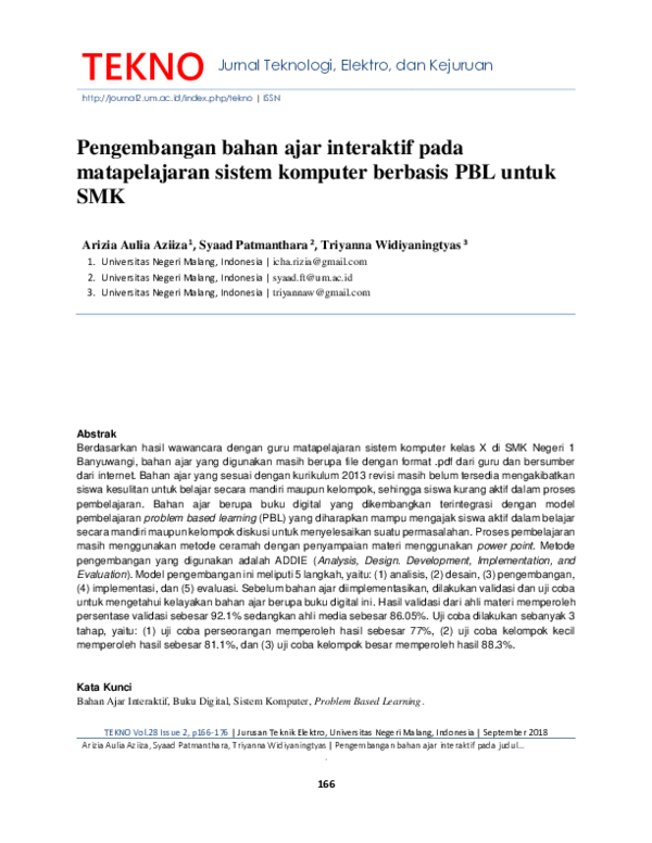 (PDF) Pengembangan bahan ajar interaktif pada matapelajaran sistem komputer berbasis PBL untuk SMK
