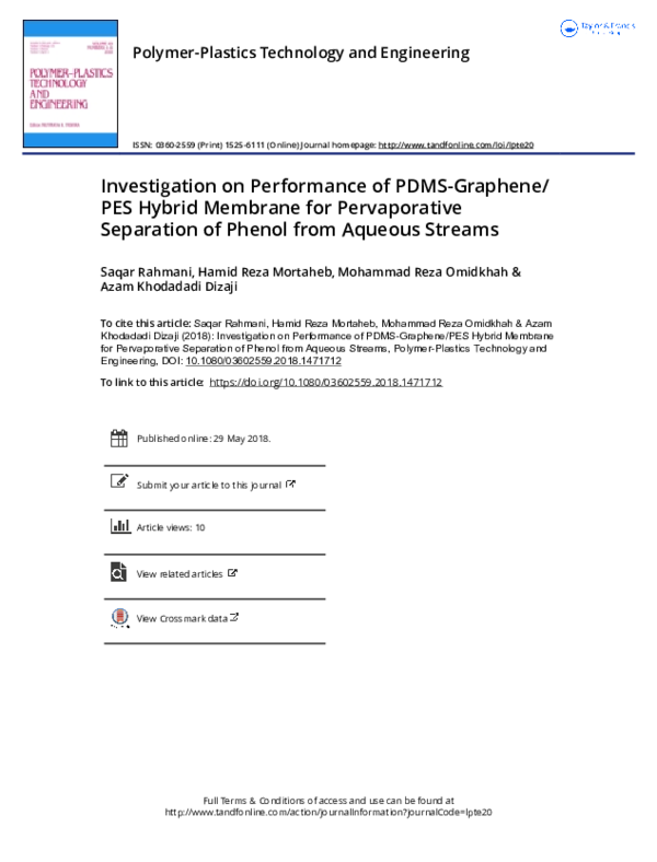 (PDF) Investigation on Performance of PDMS-Graphene/PES Hybrid Membrane ...