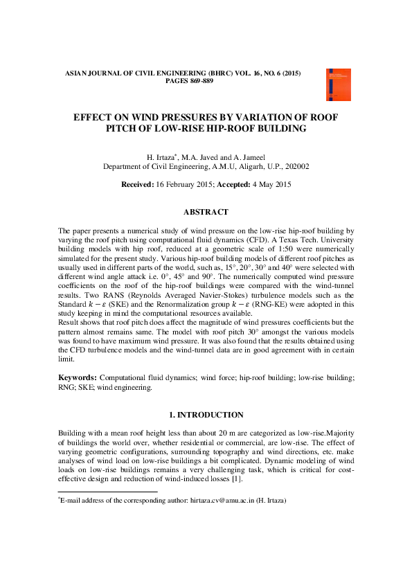 (PDF) Effect on Wind Pressures by Variation of Roof Pitch of Low -Rise ...