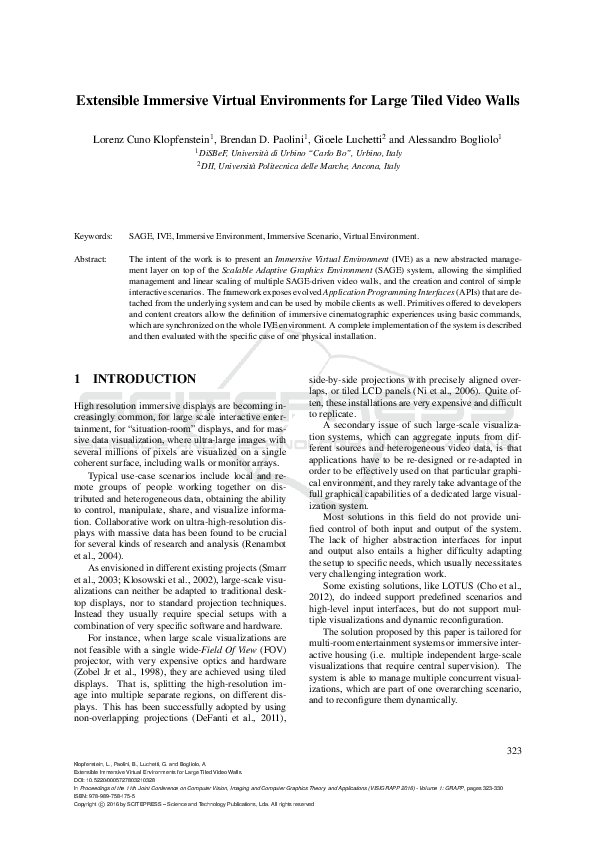 (PDF) Extensible Immersive Virtual Environments for Large Tiled Video Walls