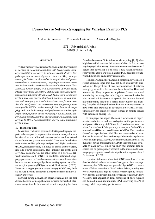 Pdf Power Aware Network Swapping For Wireless Palmtop Pcs