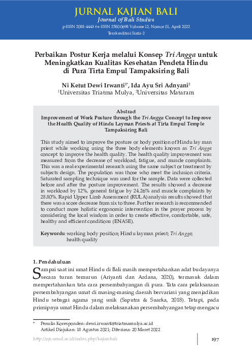 (PDF) Perbaikan Postur Kerja melalui Konsep Tri Angga untuk Meningkatkan Kualitas Kesehatan ...