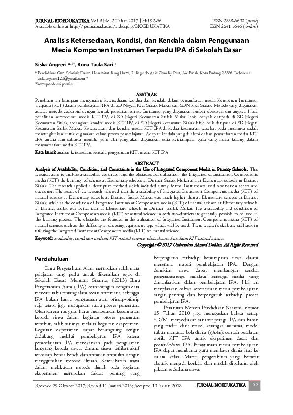 (PDF) Analisis Ketersediaan, Kondisi, dan Kendala dalam Penggunaan ...