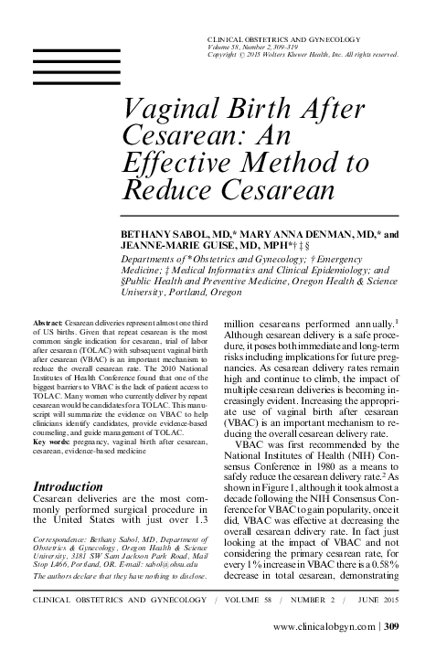 (PDF) Vaginal Birth After Cesarean