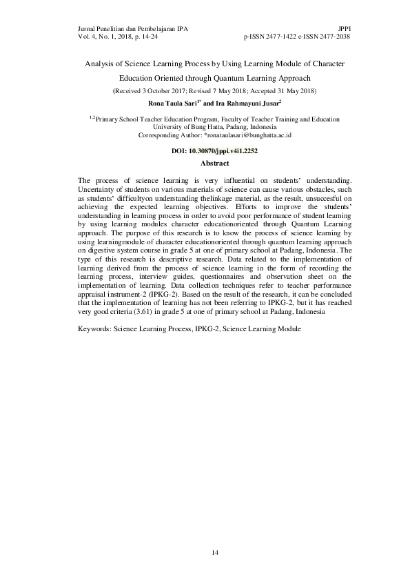 (PDF) Analysis of Science Learning Process by Using Learning Module of ...
