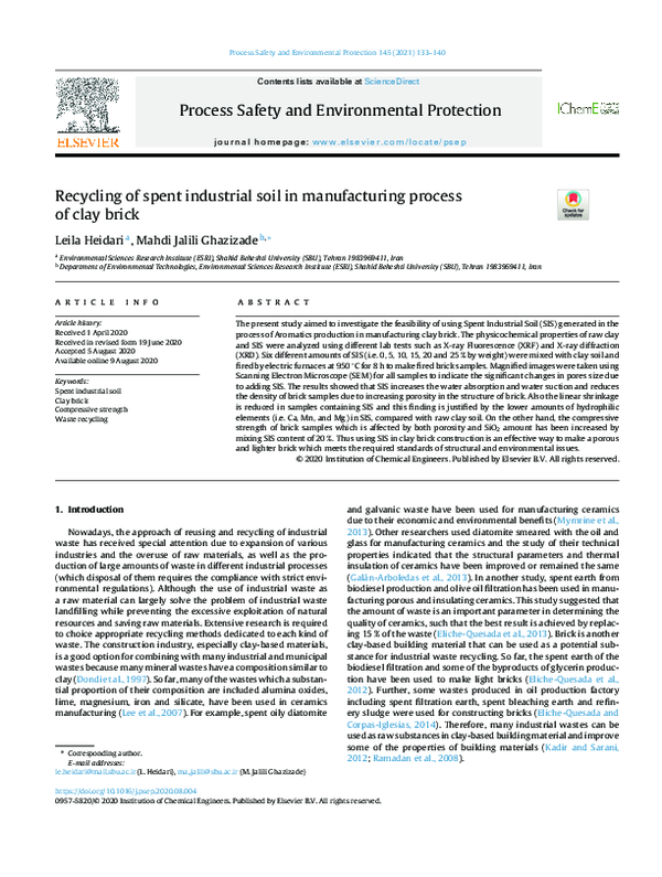 (PDF) Recycling of spent industrial soil in manufacturing process of ...