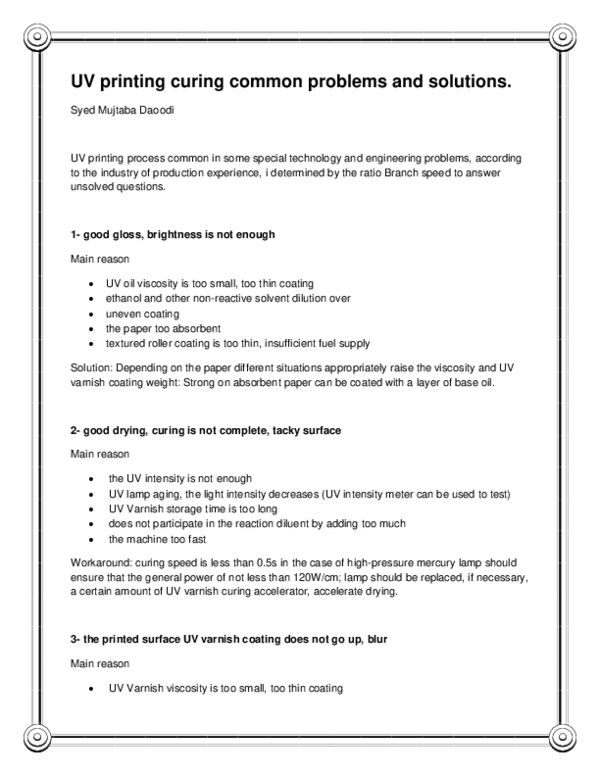 (PDF) UV printing curing common problems and solutions