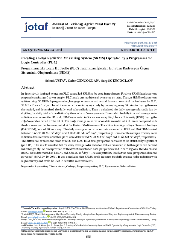(PDF) Creating a Solar Radiation Measuring System (SRMS) Operated by a Programmable Logic ...