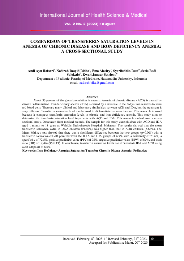 (PDF) Comparison of Transferrin Saturation Levels in Anemia of Chronic ...