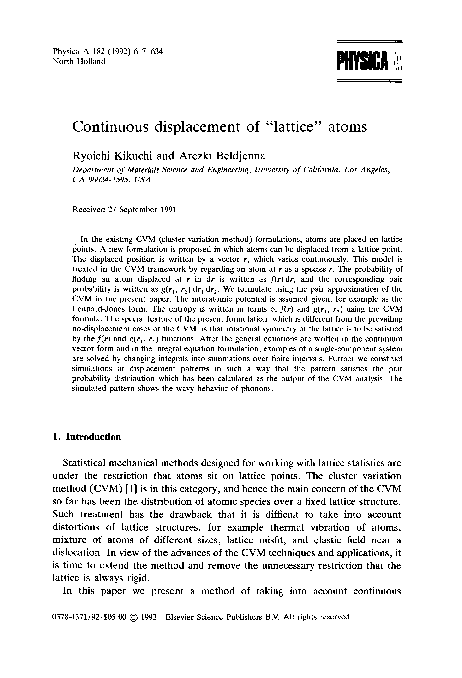 (PDF) Continuous Displacement of “Lattice” Atoms