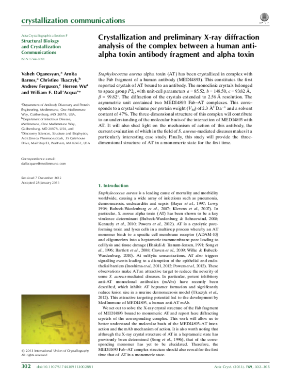 (PDF) Crystallization and preliminary X-ray diffraction analysis of the ...