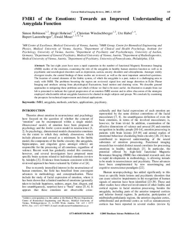 (PDF) FMRI of the Emotions: Towards an Improved Understanding of ...