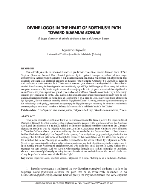 (PDF) Divine Logos in the Heart of Boethius’s Path Toward Summum Bonum