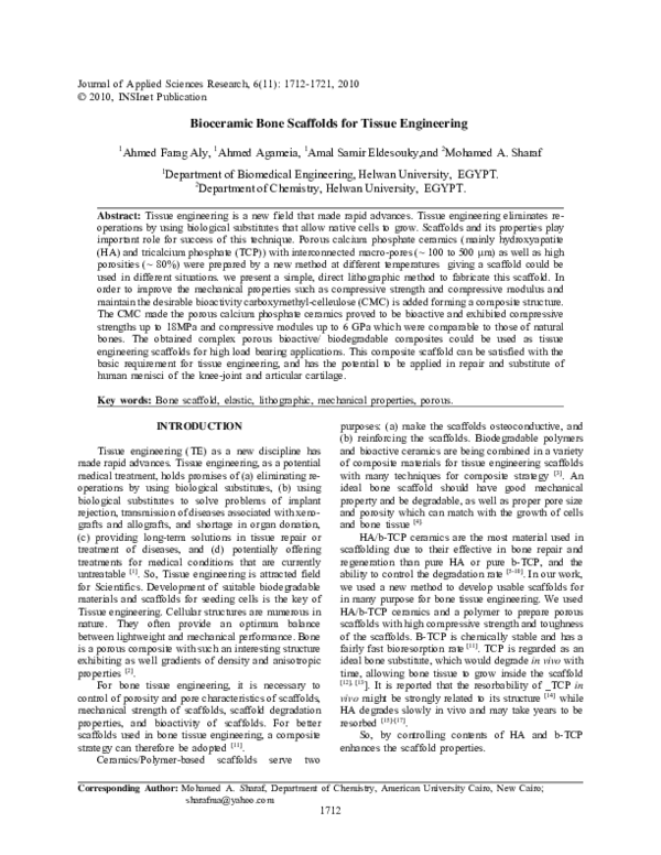 (PDF) Bioceramic Bone Scaffolds for Tissue Engineering