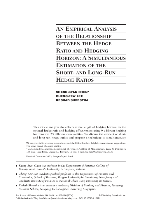 (PDF) An empirical analysis of the relationship between the hedge ratio ...
