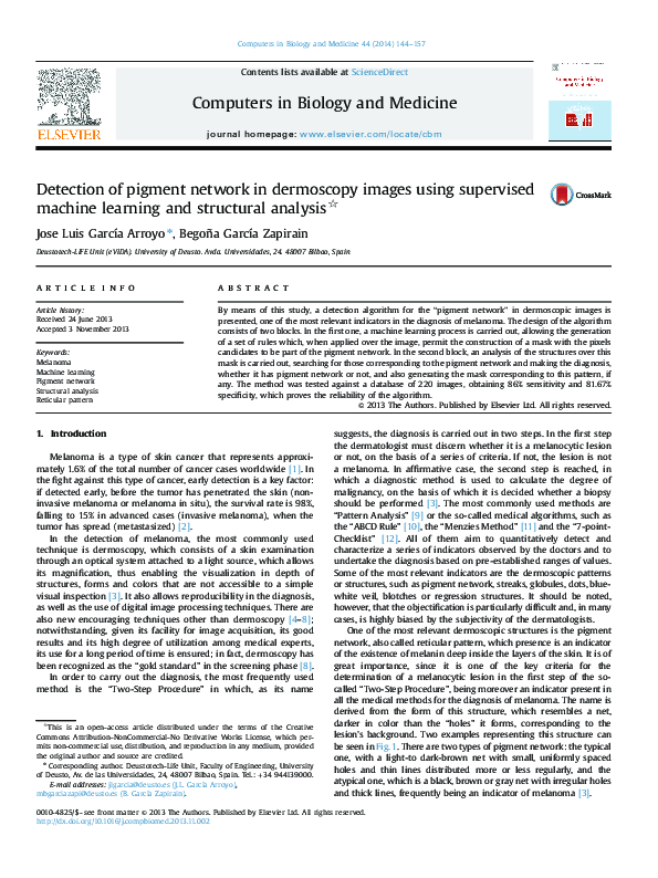 (PDF) Detection of pigment network in dermoscopy images using supervised machine learning and ...