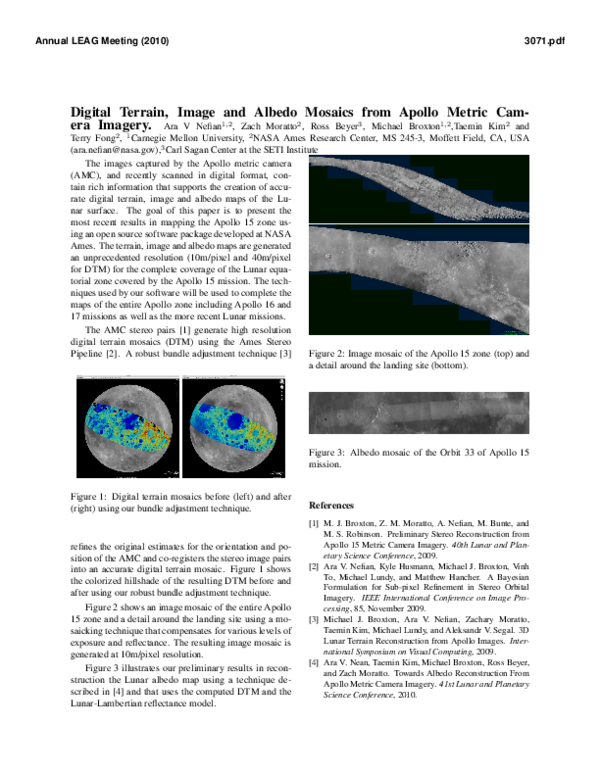 (PDF) Digital Terrain, Image and Albedo Mosaics from Apollo Metric ...