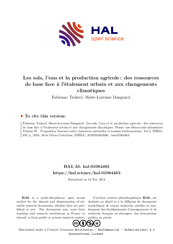 (PDF) Les sols, l’eau et la production agricole : des ressources de base face à l’étalement ...