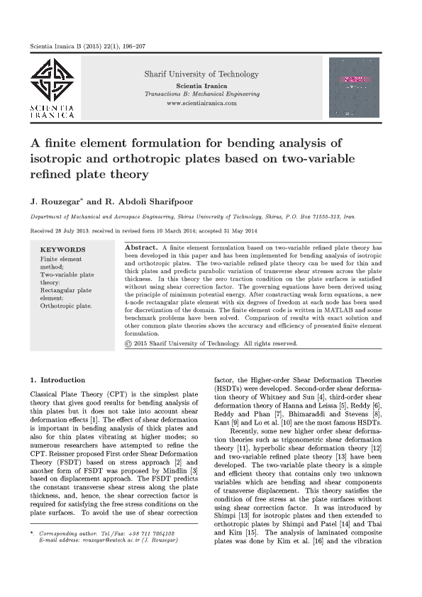Pdf A Finite Element Formulation For Bending Analysis Of Isotropic And Orthotropic Plates