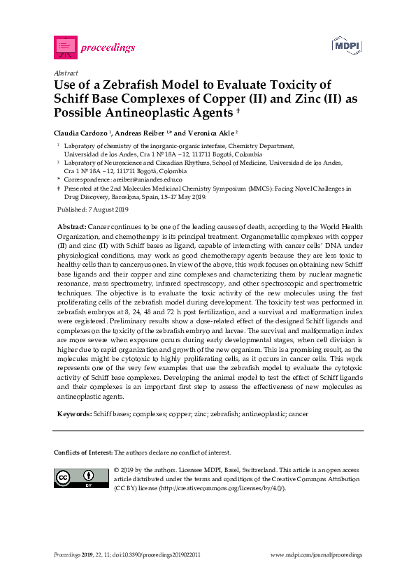 (PDF) Use of a Zebrafish Model to Evaluate Toxicity of Schiff Base ...
