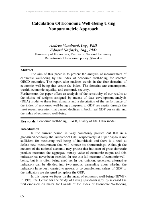 Pdf Calculation Of Economic Well Being Using Nonparametric Approach