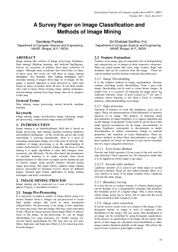 (PDF) A Survey Paper on Image Classification and Methods of Image Mining
