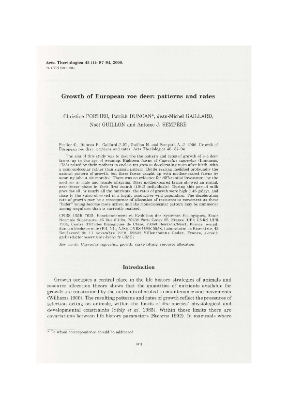 (PDF) Growth of European roe deer: patterns and rates