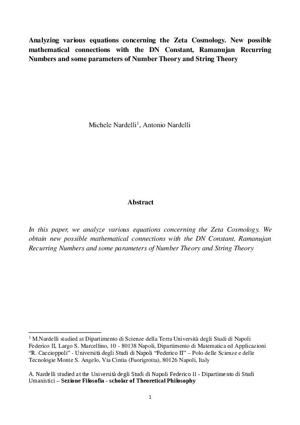 Pdf Analyzing Various Equations Concerning The Zeta Cosmology New