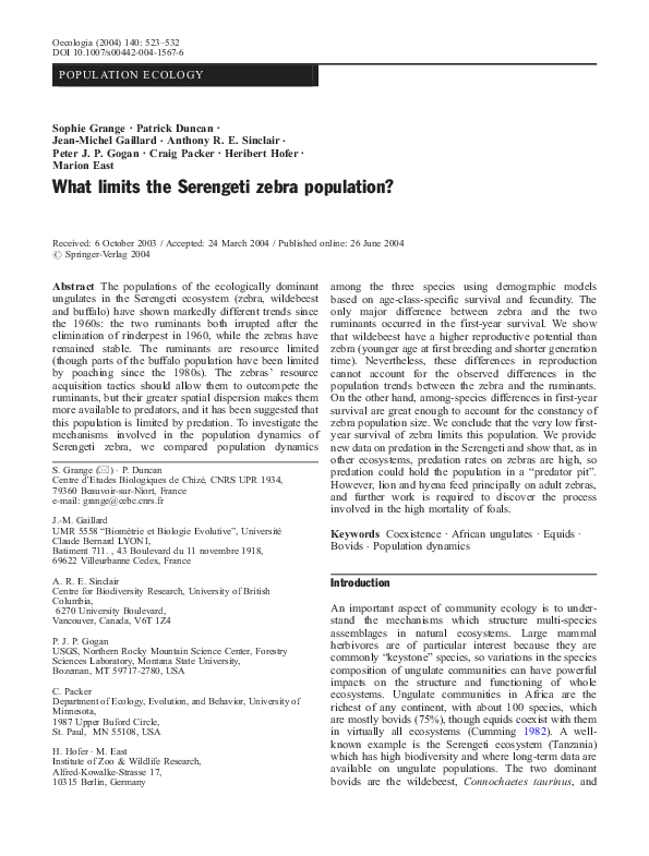 (PDF) What limits the Serengeti zebra population?