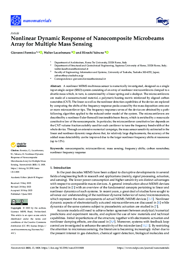 Pdf Nonlinear Dynamic Response Of Nanocomposite Microbeams Array For Multiple Mass Sensing