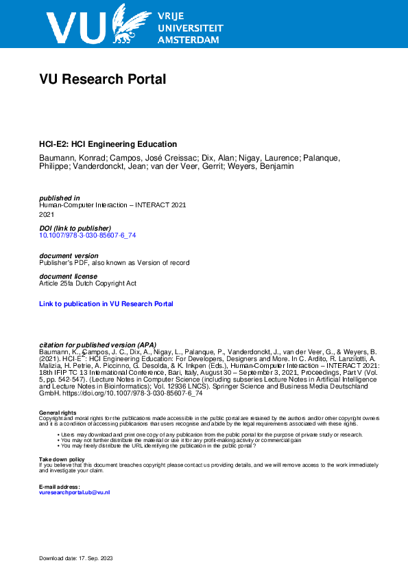 (PDF) HCI-E$$^2$$: HCI Engineering Education | G. van der Veer ...