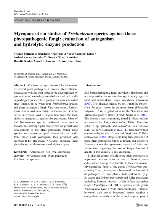 (PDF) Mycoparasitism studies of Trichoderma species against three phytopathogenic fungi ...