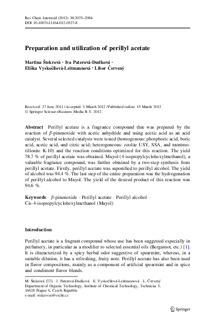 (PDF) Preparation and utilization of perillyl acetate