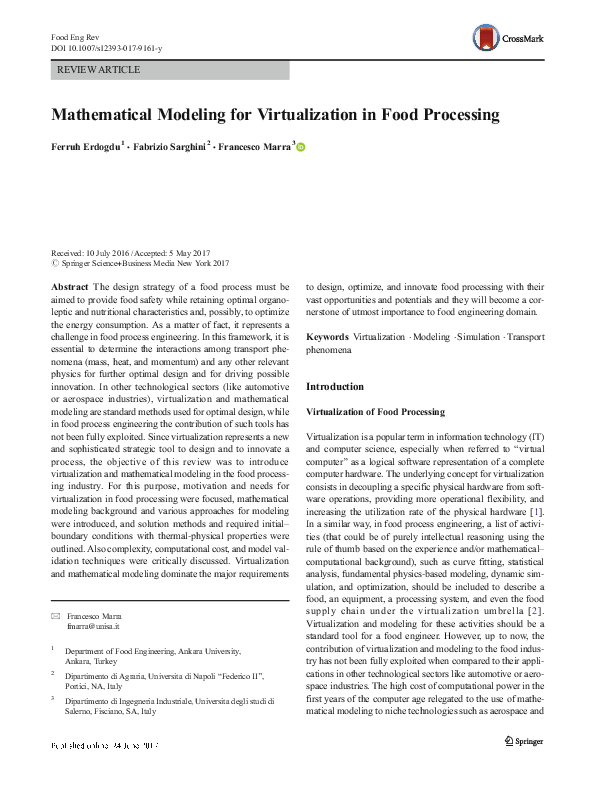 (PDF) Virtualization and Mathematical Modeling in Food Processing